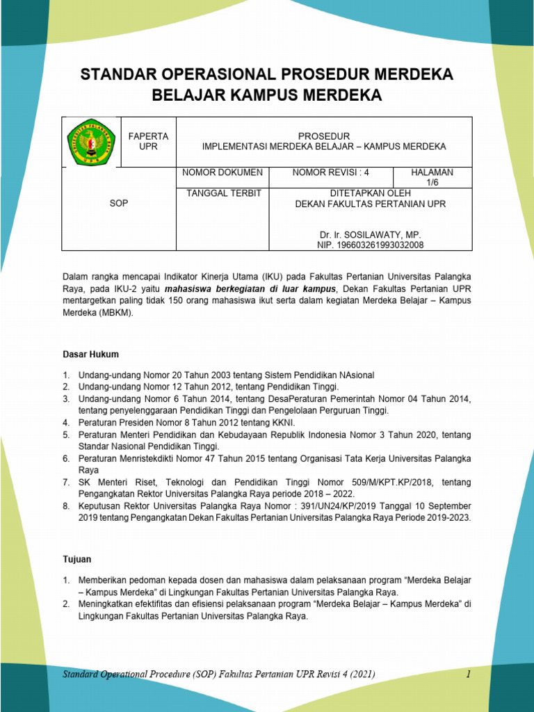 SOP MBKM Fakultas Pertanian UPR | PDF
