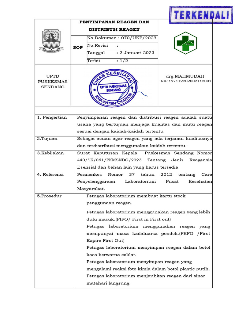 SOP PENYIMPANAN DAN DISTRI REAGEN | PDF