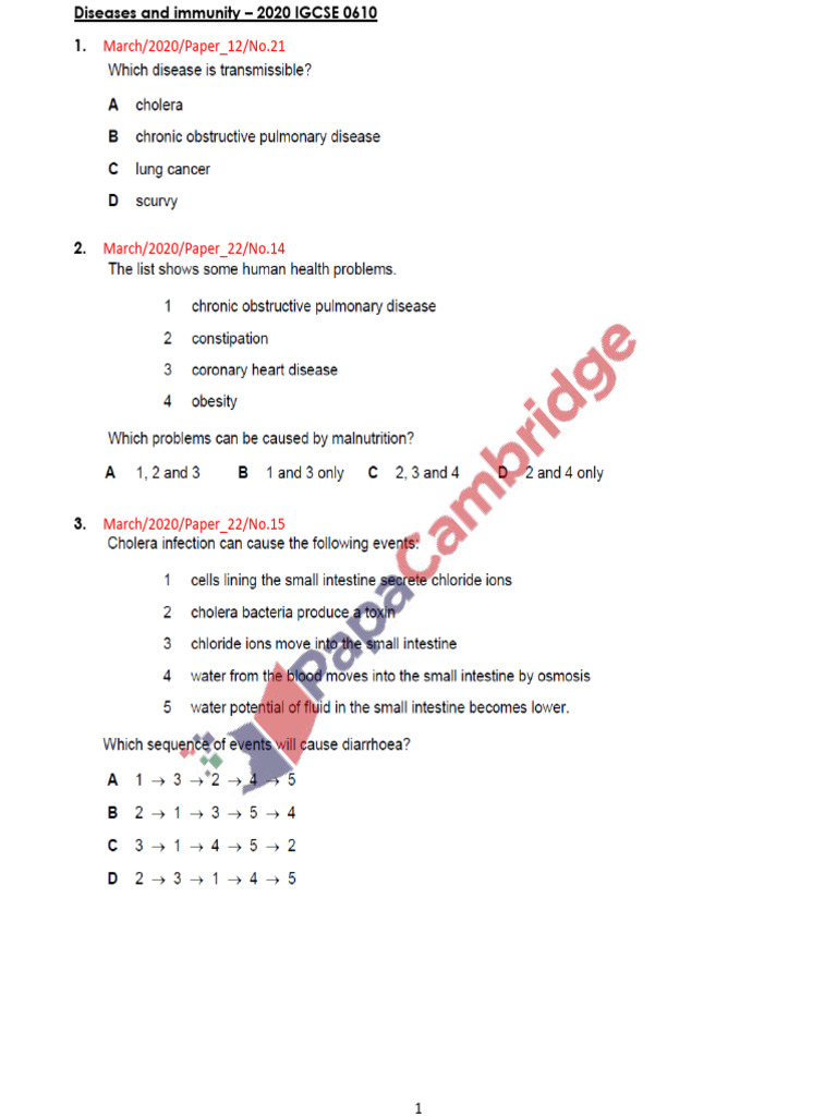 2020J Diseases and Immunity IGCSE 0610 Stru | PDF