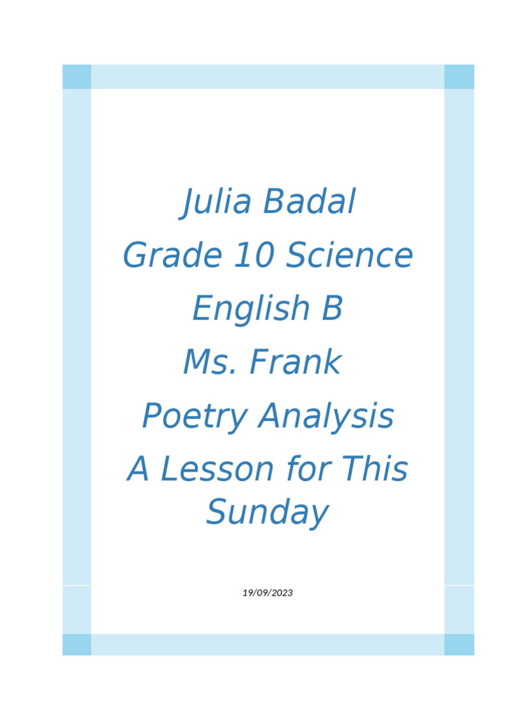 Poetry Analysis: A Lesson for Sunday | PDF