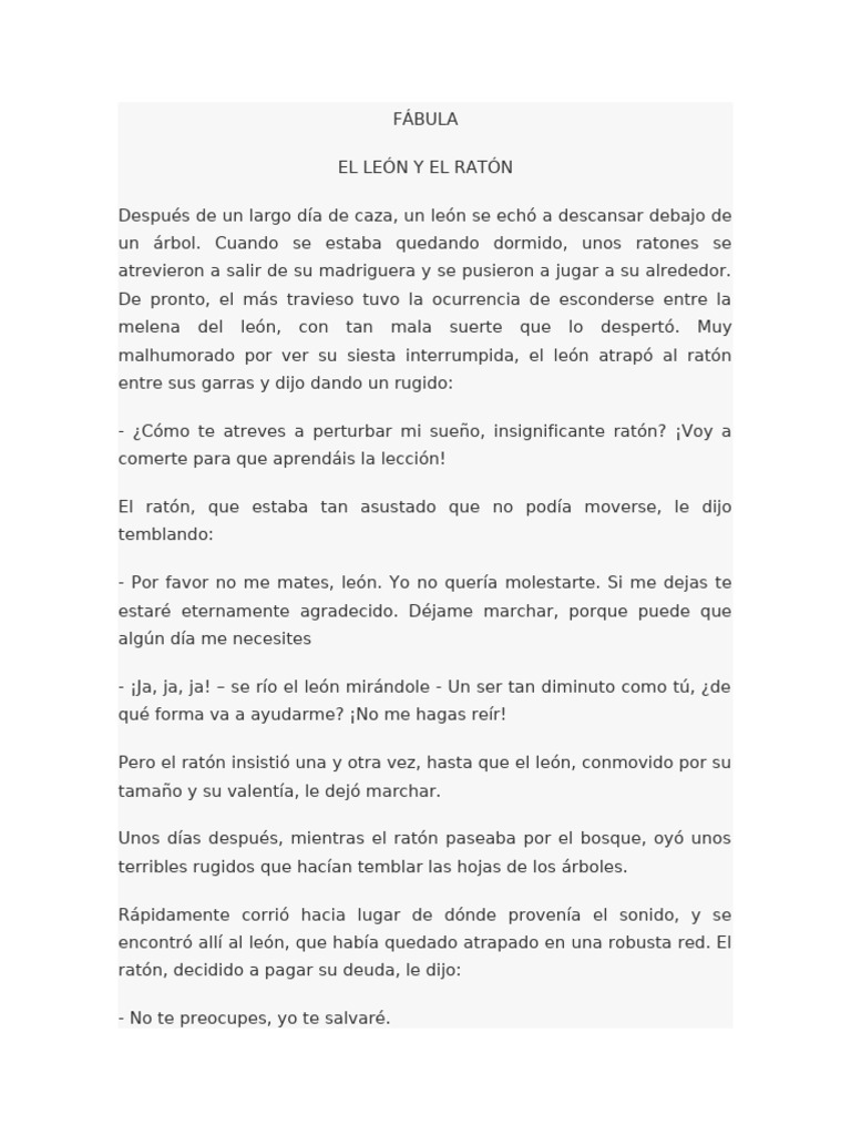 El León y el Ratón: Amistad y Bondad | PDF