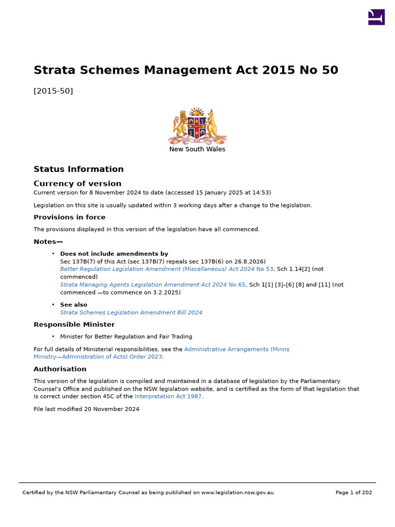 Strata Schemes Management Act 2015 NSW | PDF | Mediation | Insurance