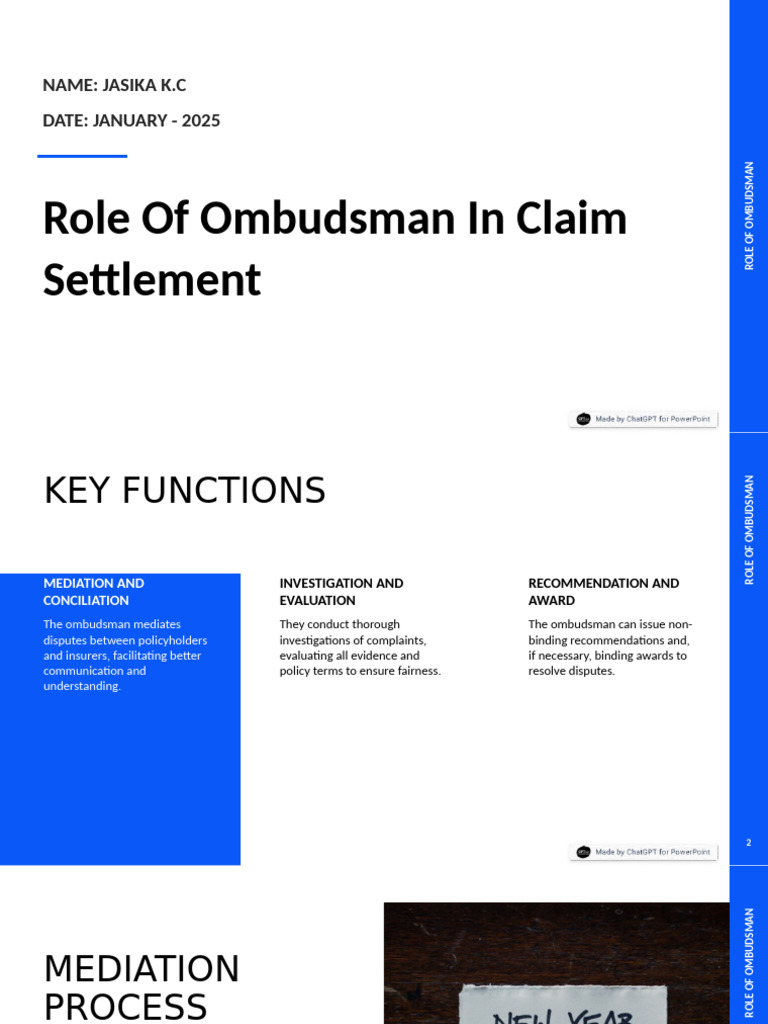 Role of Ombudsman in Claim Settlement | PDF | Mediation