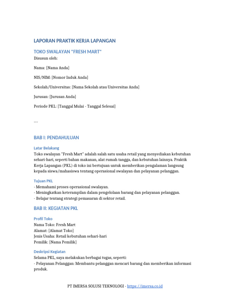 Contoh Laporan PKI Di Toko Swalayan | PDF