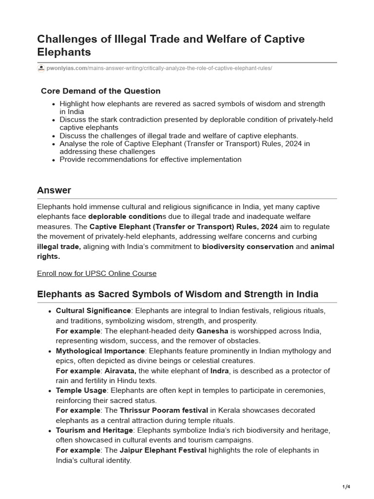 Challenges of Illegal Trade and Welfare of Captive Elephants | PDF ...
