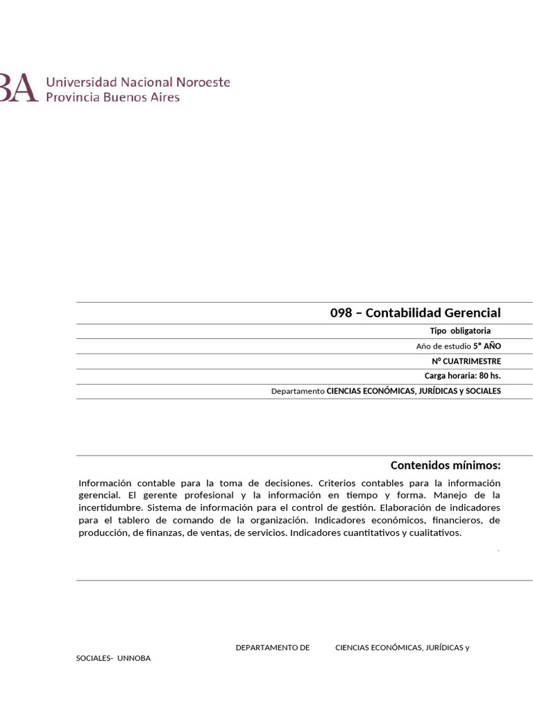 Programa Contabilidad Gerencial | PDF | Presupuesto | Planificación