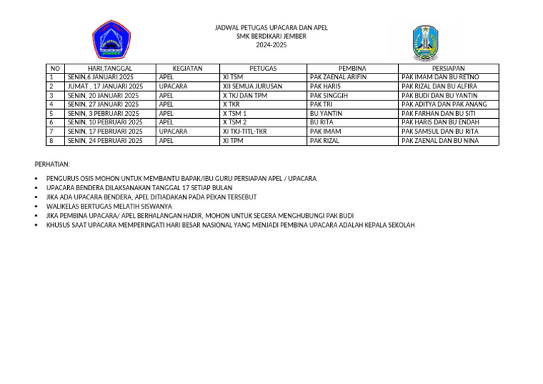 Jadwal Petugas Upacara Dan Apel | PDF