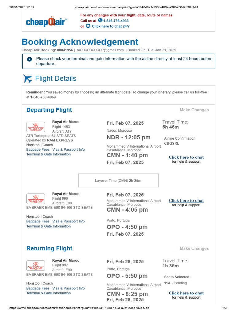 CheapOair Flight Confirmation Details | PDF | Airlines | Aviation