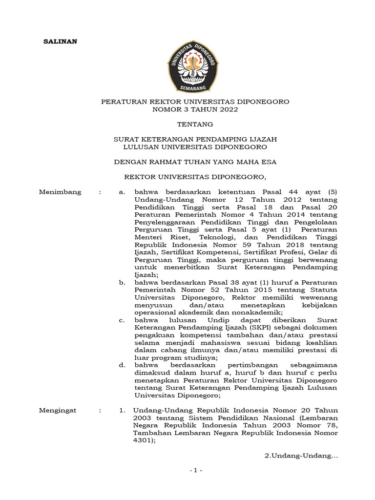 SKPI Lulusan Universitas Diponegoro | PDF