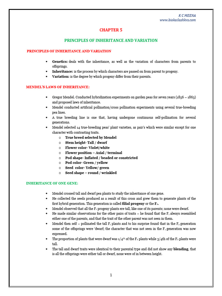 CHAPTER-5.-PRINCIPLES-OF-INHERITANCE-AND-VARIATION-08.4.20 | PDF | Dominance (Genetics) | Allele