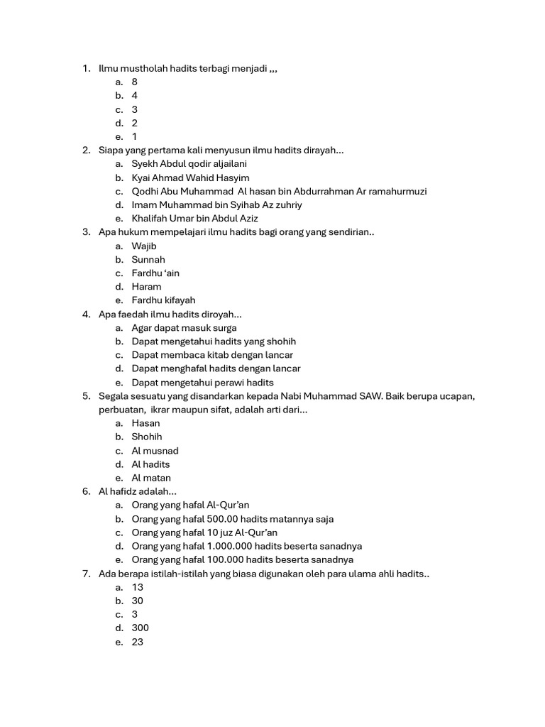 Soal Ilmu Hadits | PDF