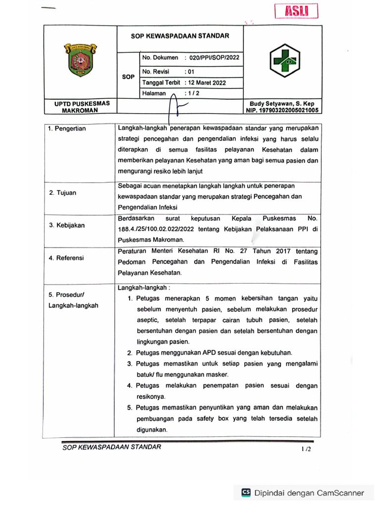 20 Sop Kewaspadaan Standar | PDF