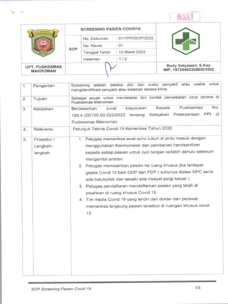 17 Sop Screening Pasien Covid 19 | PDF