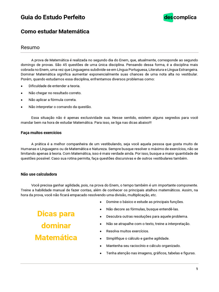 Dicas para Estudar Matemática no Enem | PDF | Matemática