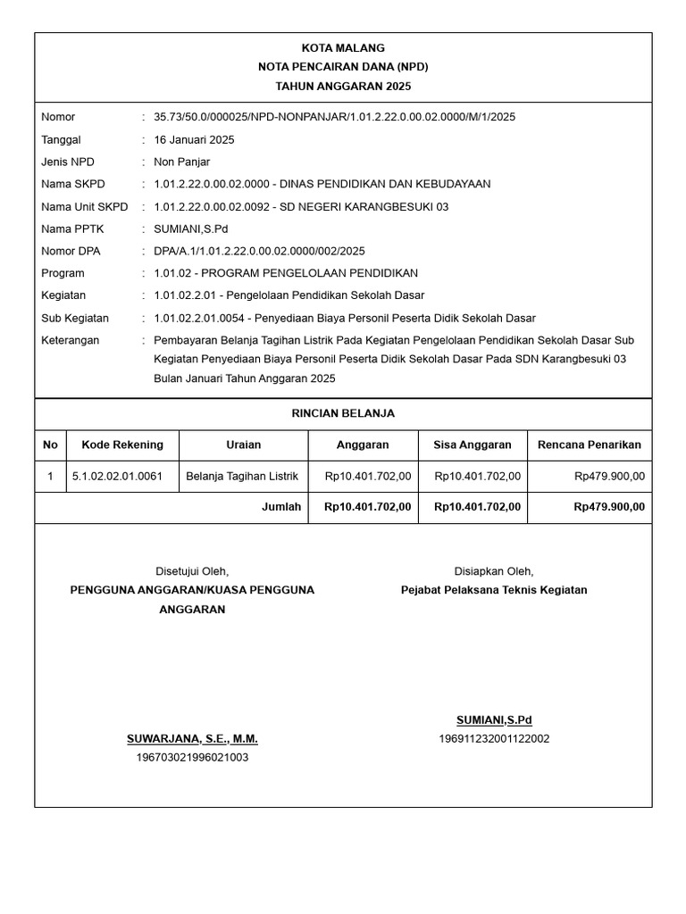 NPD Gu Januari 2025 - SDN Karangbesuki 3 | PDF