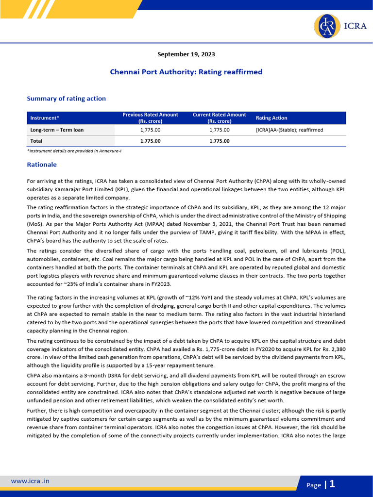 Chennai Port Authority | PDF | Economies