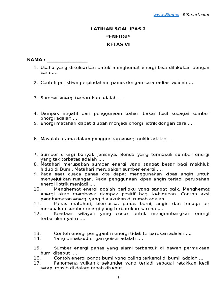 Les Kelas 6 Ipas 2 Energi | PDF