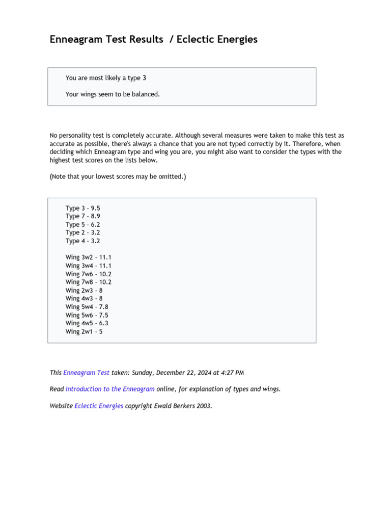 Enneagram Test | PDF