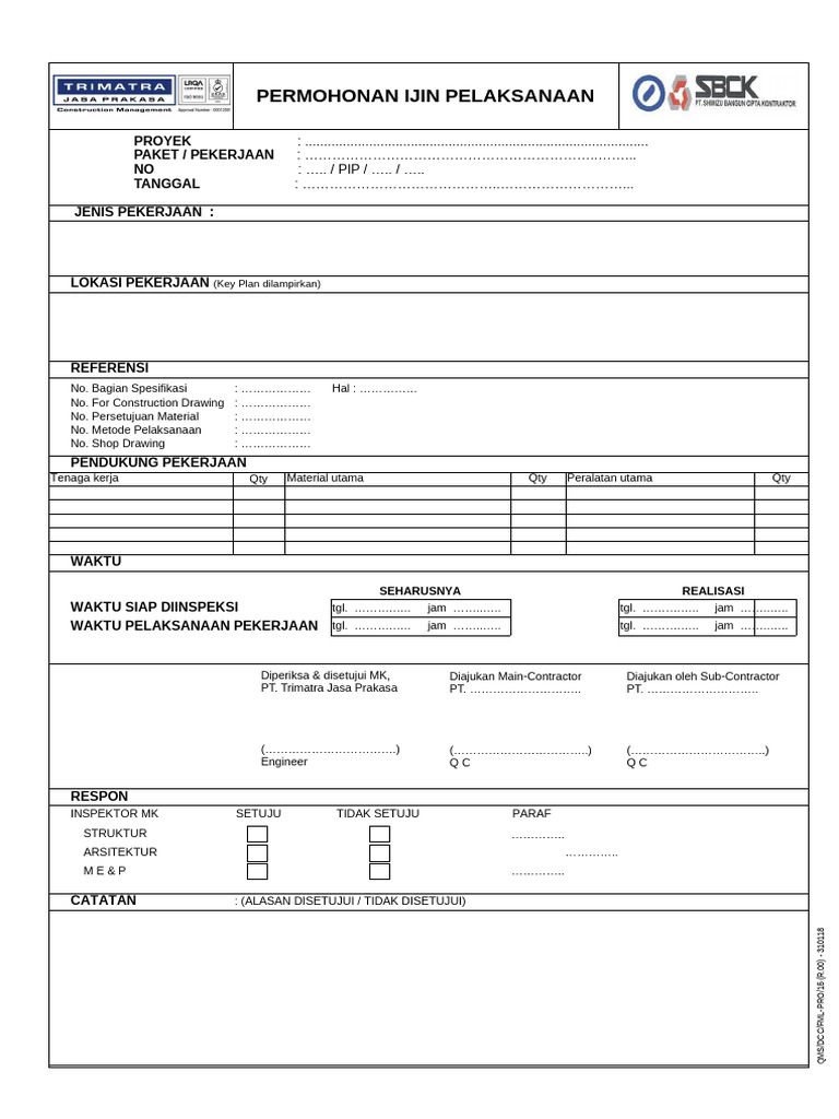 QMS - DCC.FML-PRO.15 - Permohonan Ijin Pelaksanaan (R.00) - 310118 | PDF