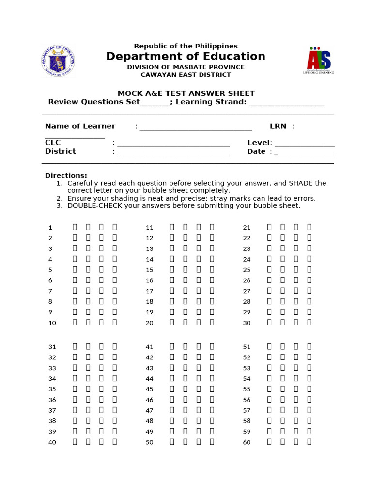 BUBBLE-ANSWER-SHEET-ALS | PDF | Learning | Cognition