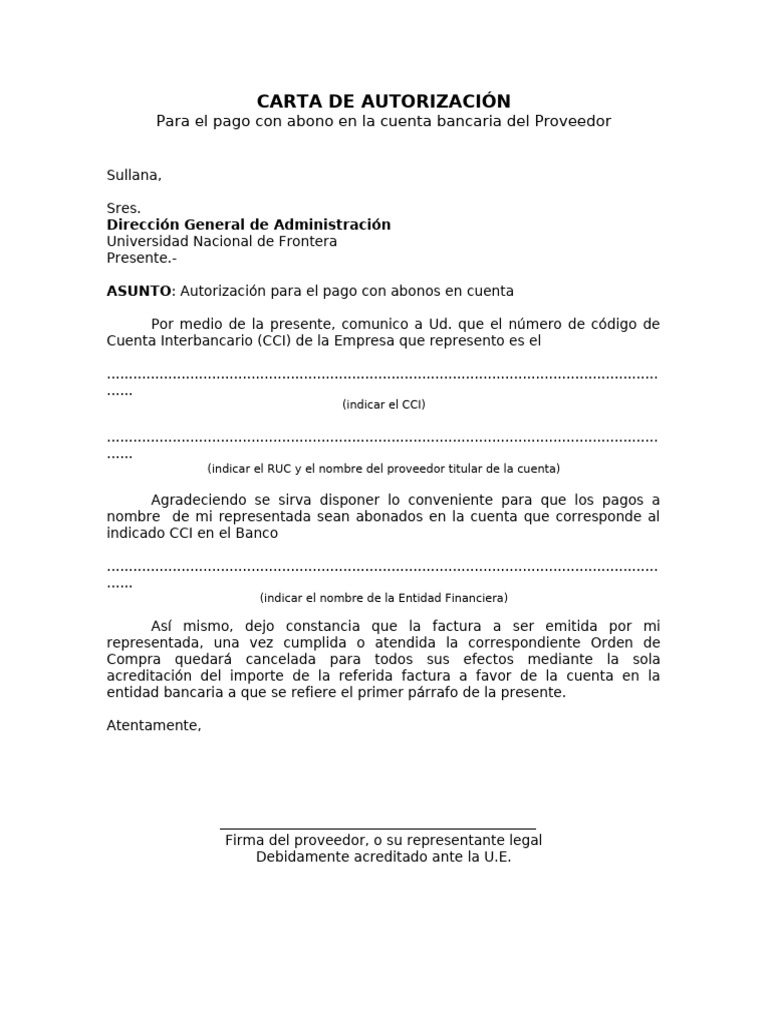 Carta de Autorizacion Cci - Modelo | PDF