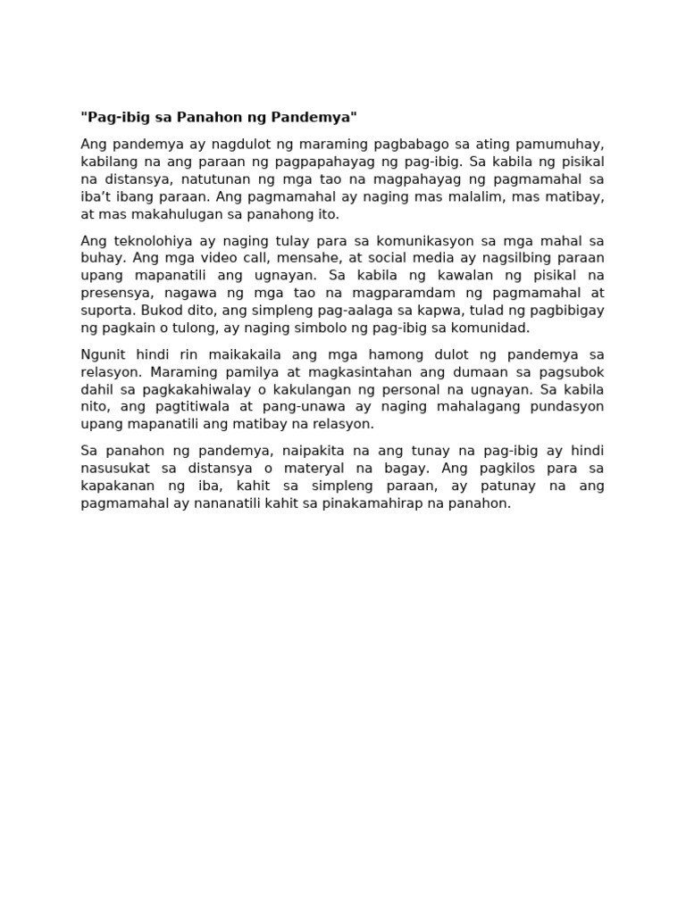 Pag-ibig sa Panahon ng Pandemya | PDF