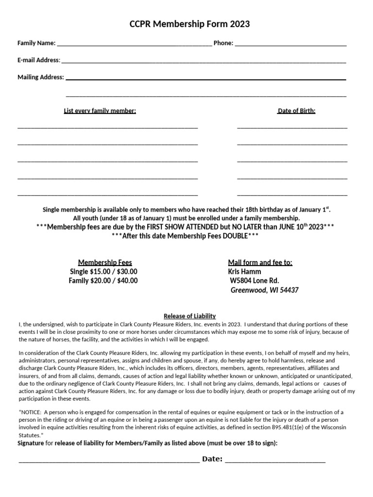 2023 CCPR Membership Form 2 | PDF | Legal Liability | Common Law