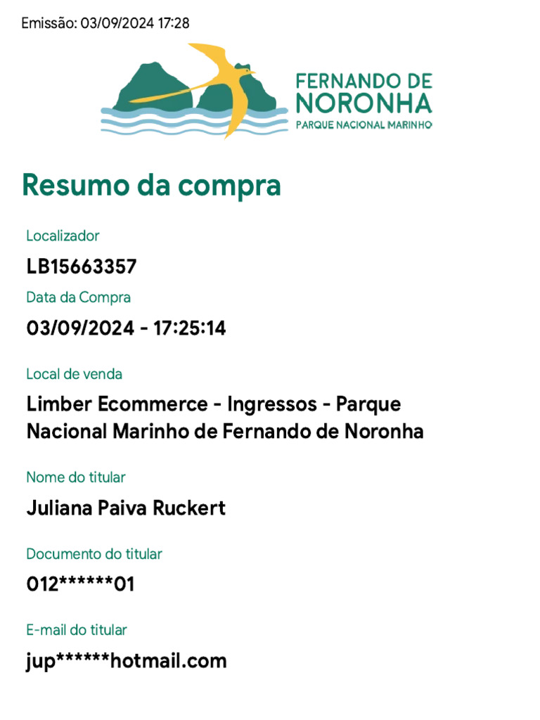 Ingresso parque noronha | PDF