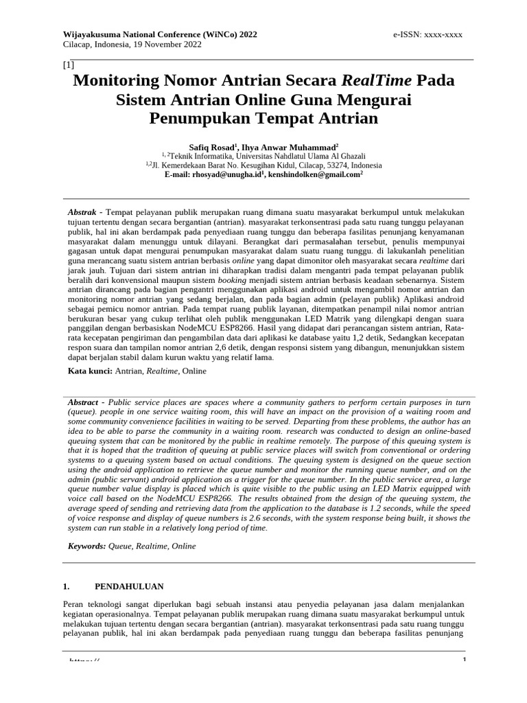 Monitoring Nomor Antrian Secara RealTime Pada Sistem Antrian Online Guna Mengurai Penumpukan ...