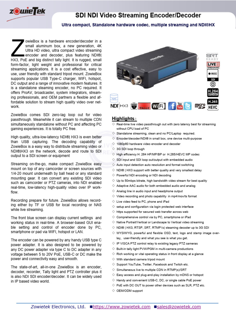 SDI NDI Video Streaming Encoder Decoder | PDF | Codec | Video