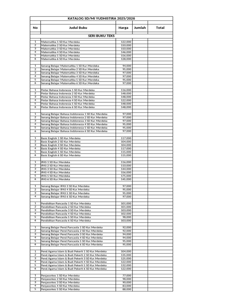 Katalog SD 2025 Yudhistira | PDF