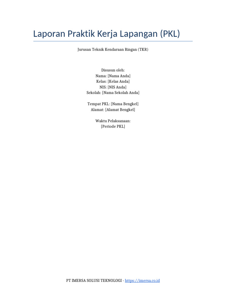 Contoh Laporan PKL Jurusan TKR | PDF