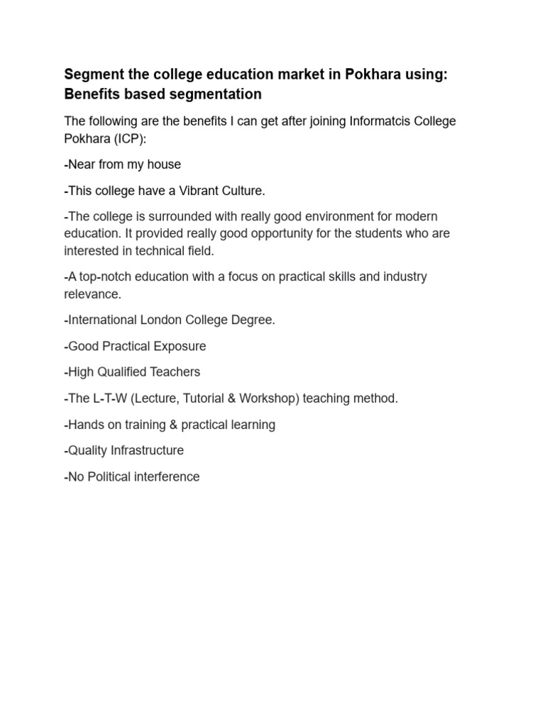 Benefits Based Segmentation and Customer Profile - Upash Gurung | PDF