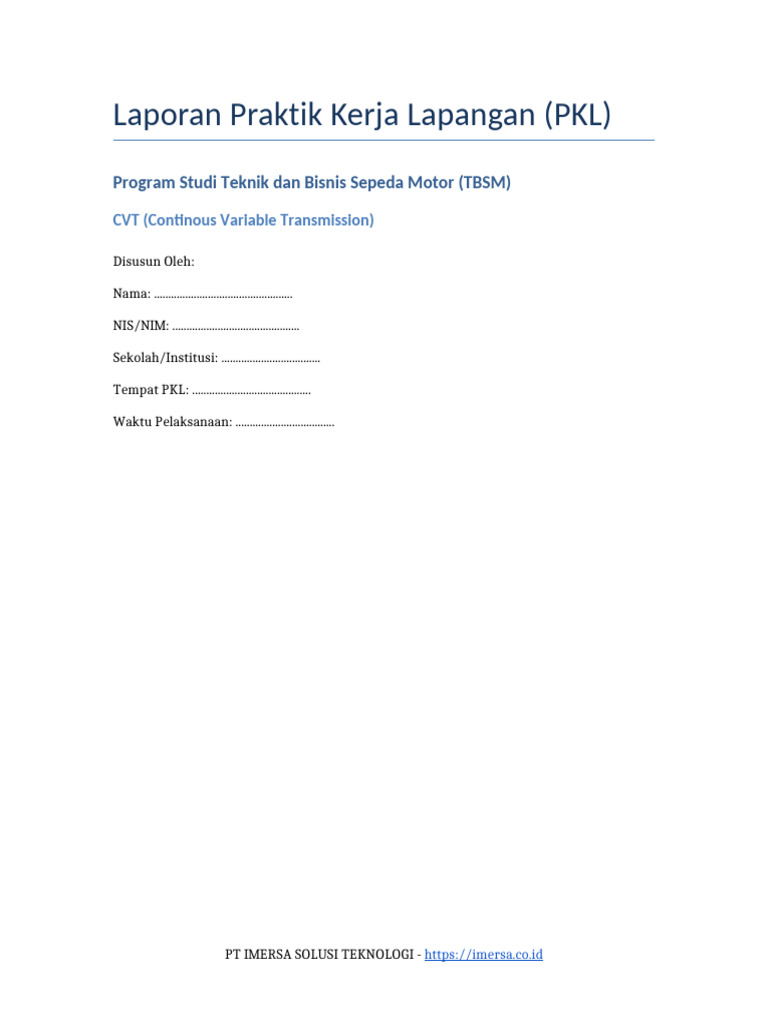 Contoh Laporan PKL TBSM CVT | PDF