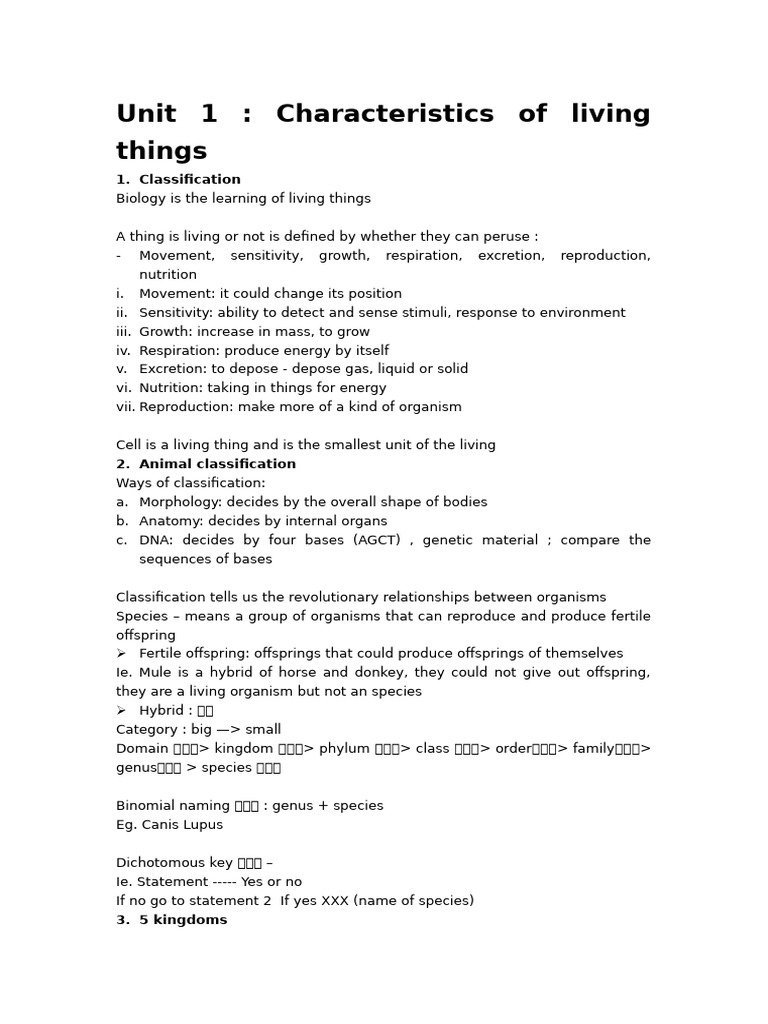 Characteristics of Living Things Explained | PDF | Cell (Biology ...
