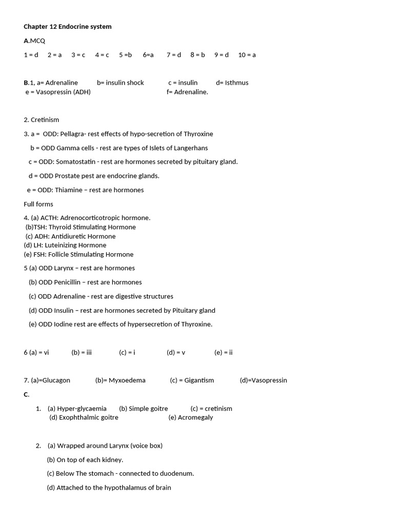 Endocrine System MCQs and Key Concepts | PDF | Pancreas | Endocrine System