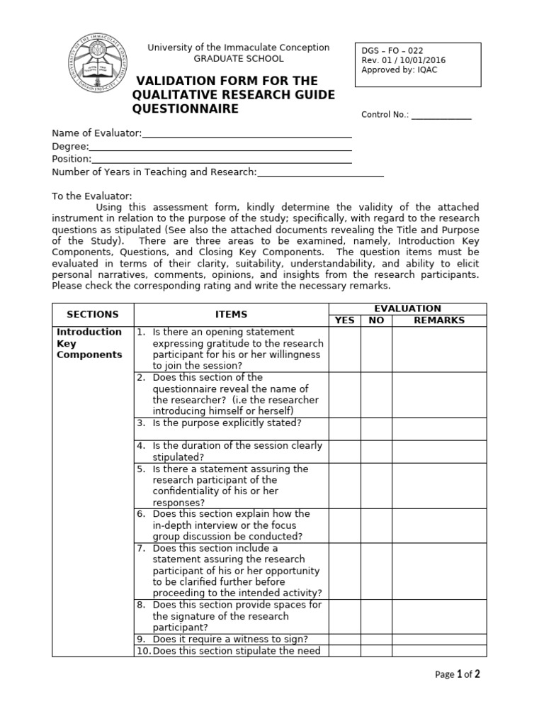 Validation Form for Qualitative Research | PDF | Qualitative Research ...