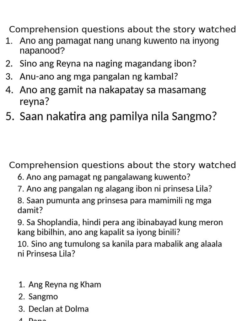 Comprehension Questions About The Story Watched | PDF