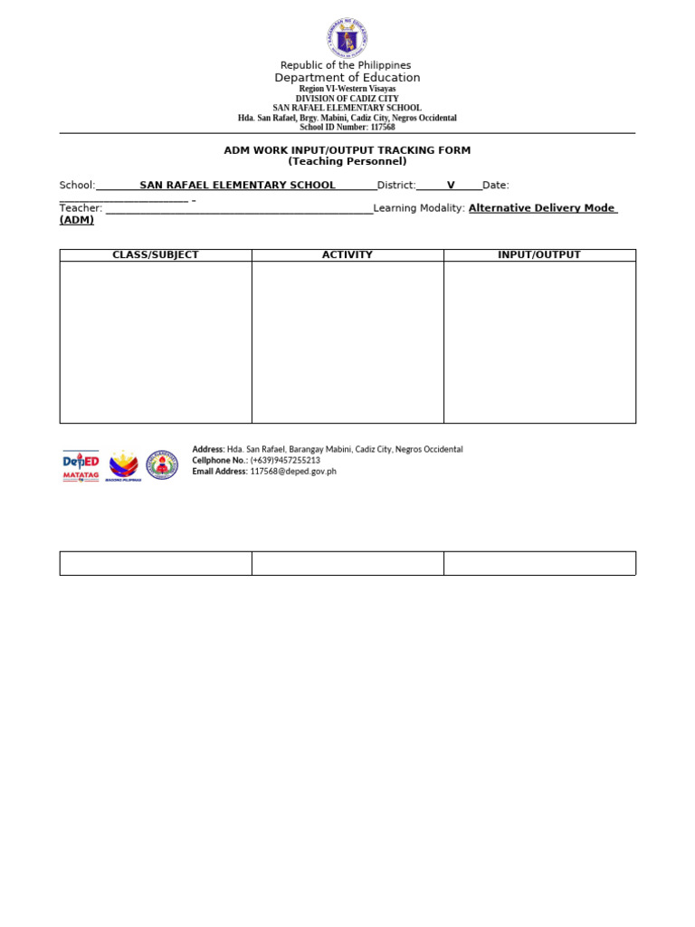 ADM Tracking Form for Teachers | PDF