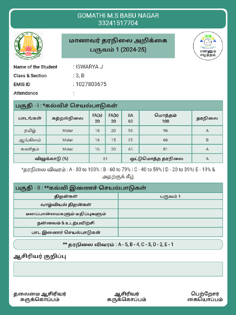 ISWARYA Jacademic-Report-Card | PDF