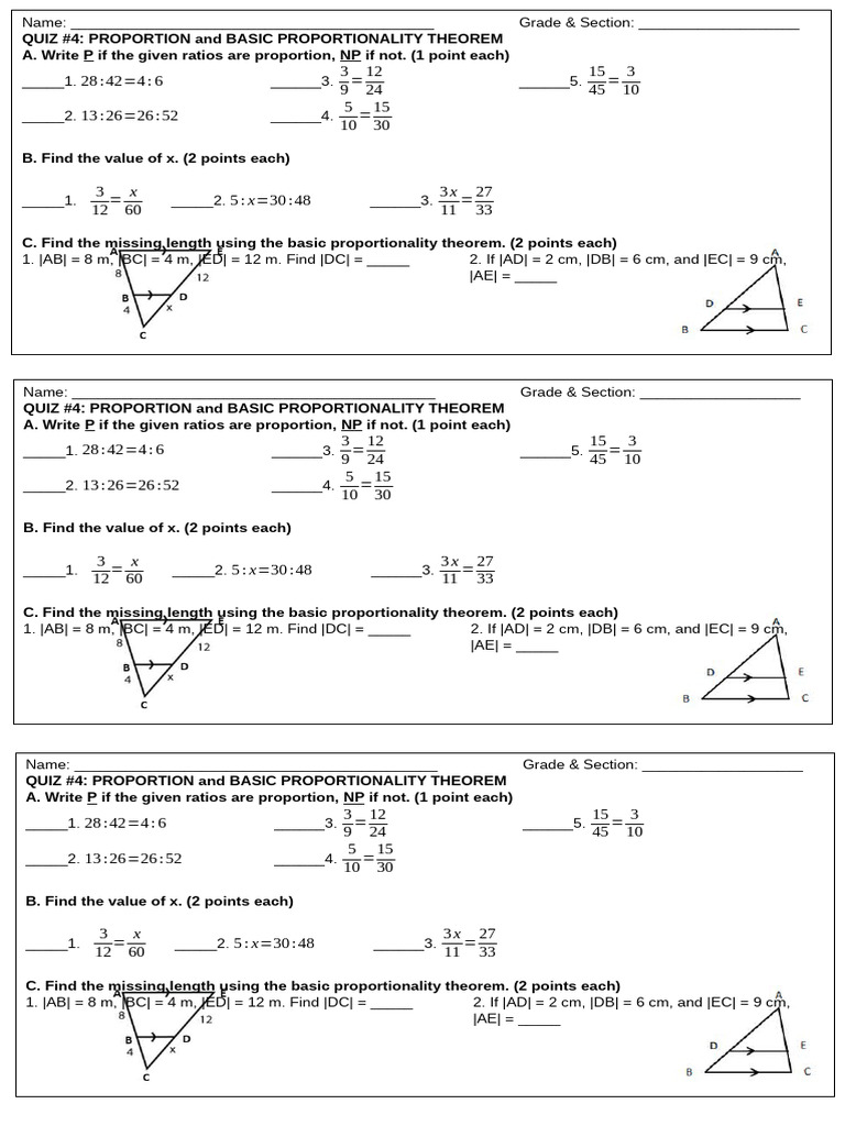 Quiz#4 - Basic Proportionality Theorem | PDF | Ratio | Mathematics
