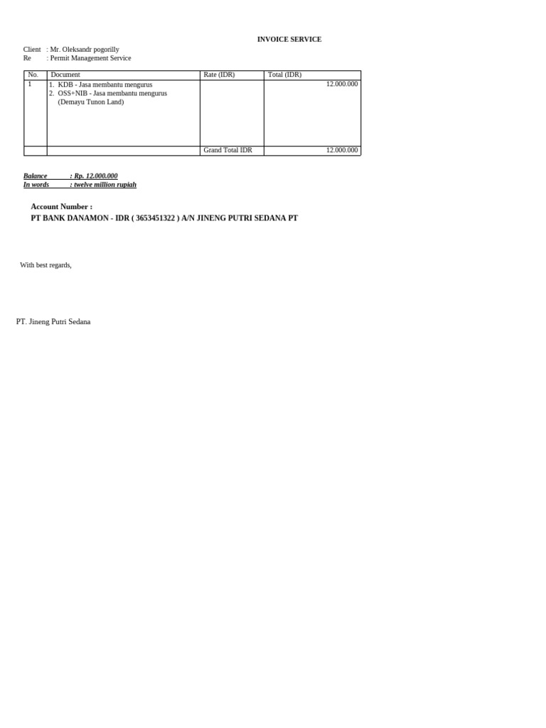 Invoice Alex - KDB, Oss | PDF