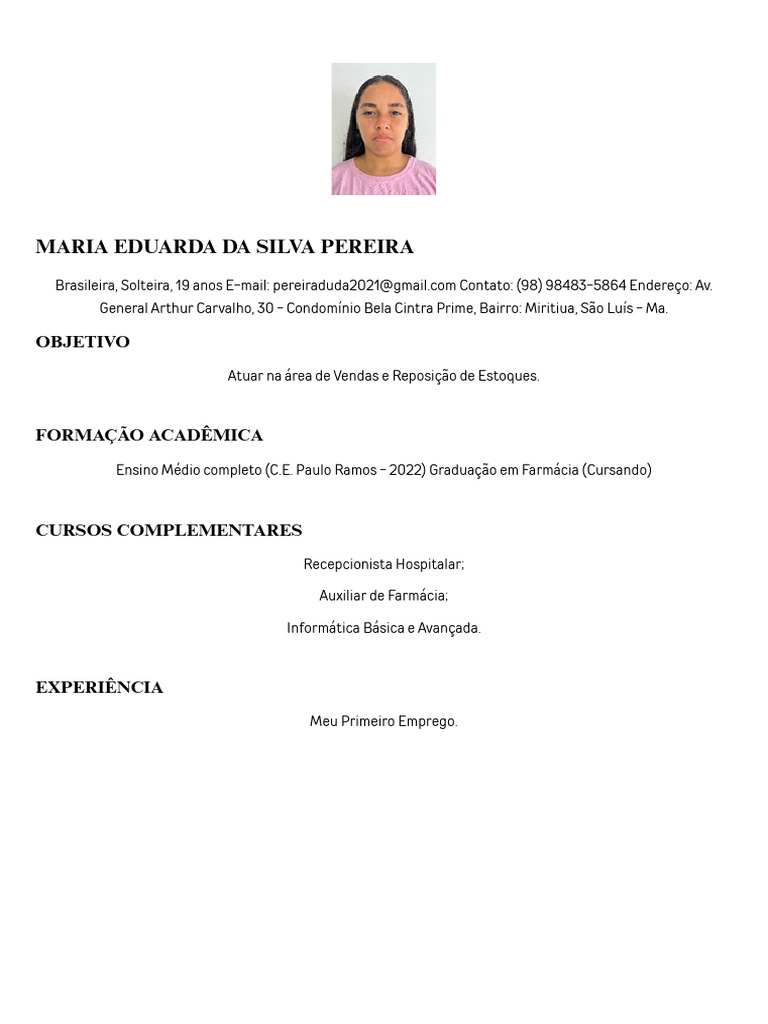 Maria Eduarda Curriculum | PDF