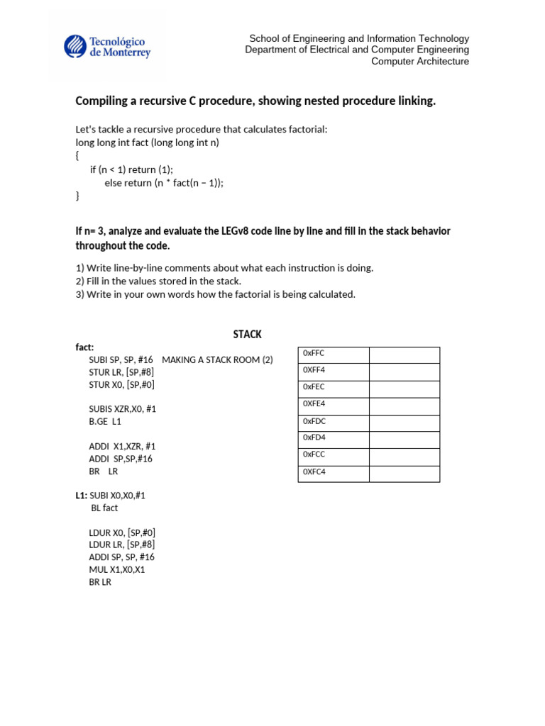 Compiling A Recursive C Procedure - Te2003-3-1 | PDF