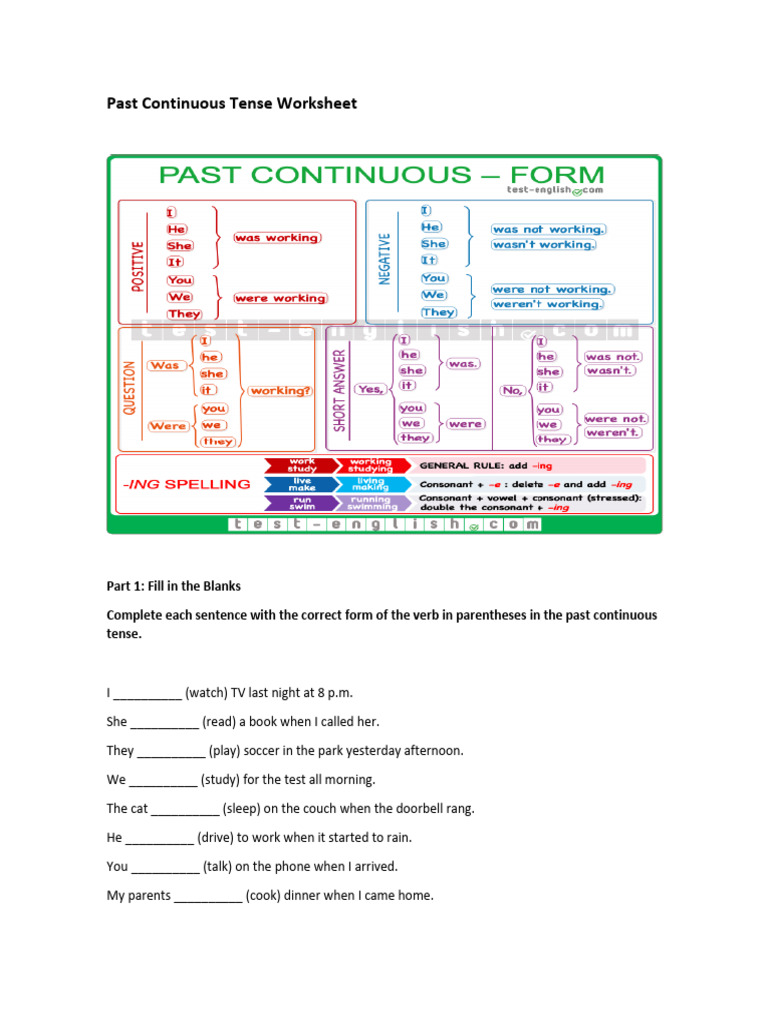 Past Continuous Tense Worksheet | PDF