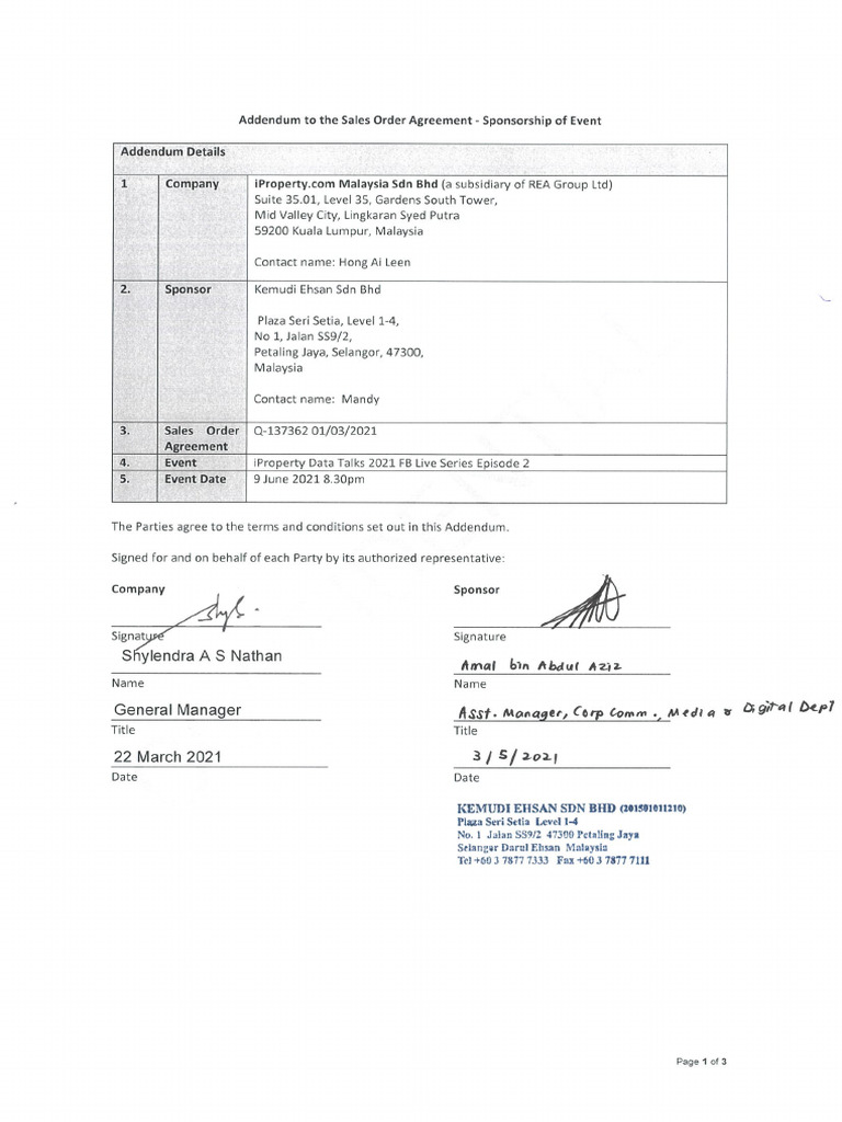 iProp FB LIVE SPONSORSHIP OF EVENT - ALAM PERDANA (2021) | PDF