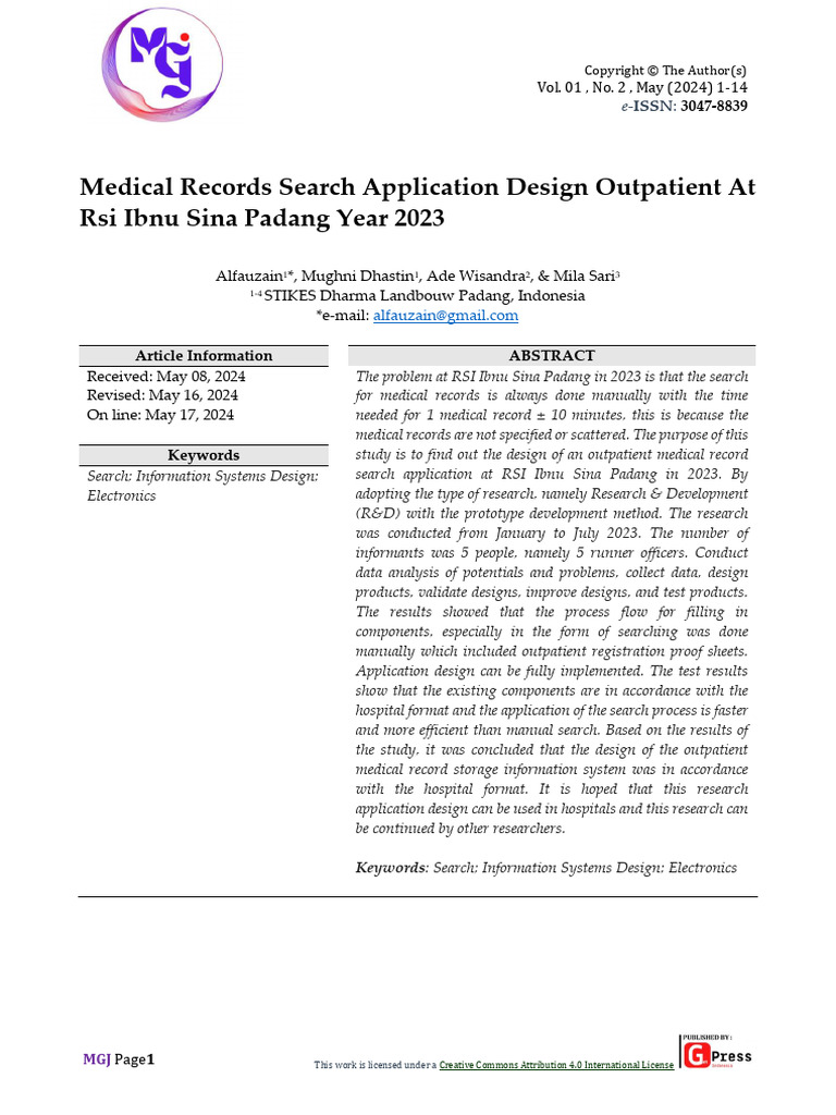 Medical Records Search Application Design Outpatient at Rsi Ibnu Sina ...