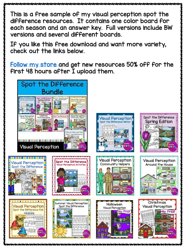 Visual Perception Spot the Difference Activities | PDF