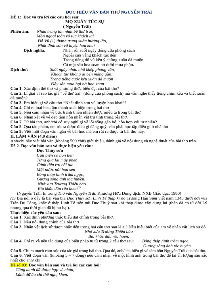 Hieu Van Ban Tho Nguyen Trai 1 | PDF