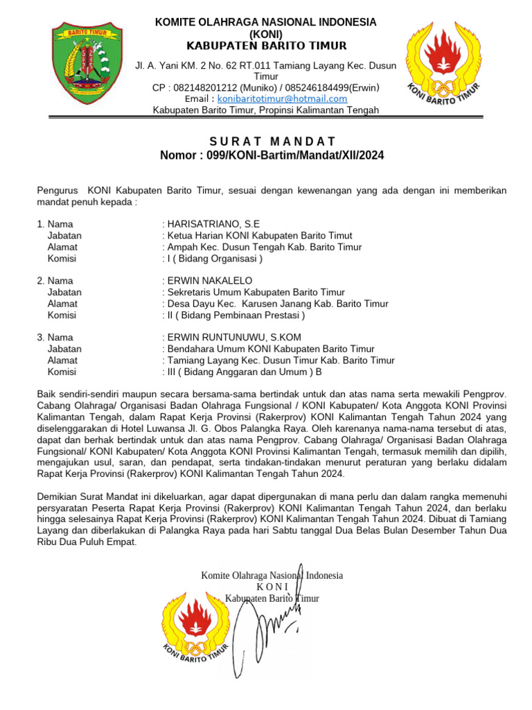 Surat Mandat Rakerprov Koni | PDF